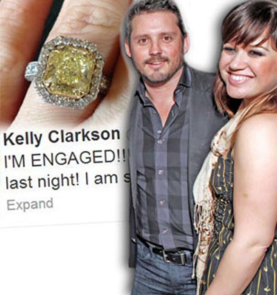 Kelly Clarkson tweets giant engagement rock picture from Brandon ...